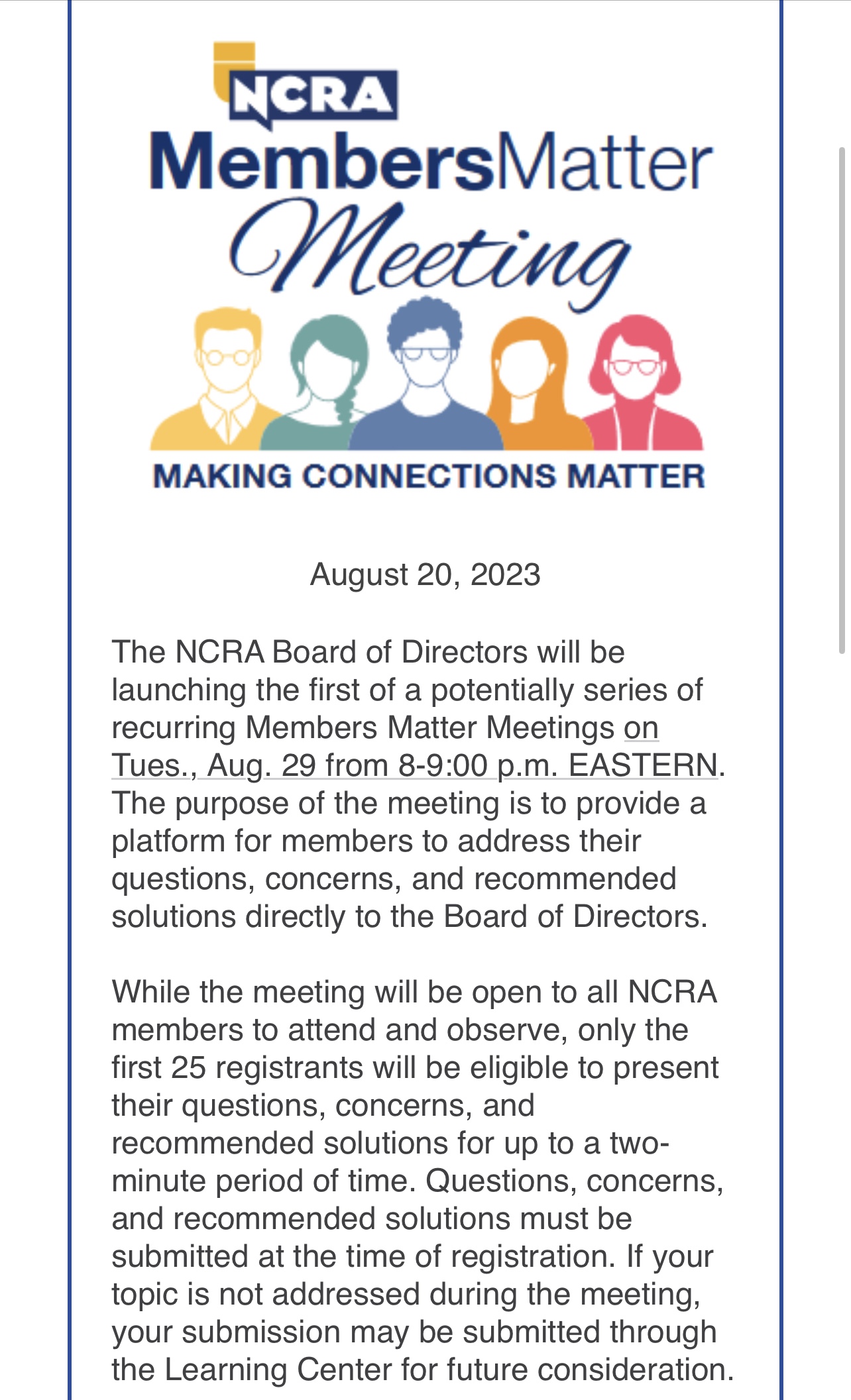 NCRA Launches First Members Matter Meeting August 2023 – Stenonymous